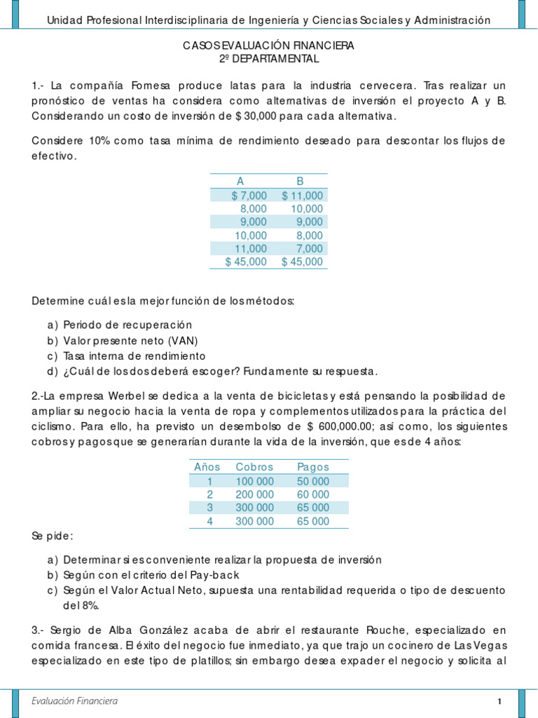 Ejercicios de Evaluacion Financieraq | PDF | Contabilidad financiera | Inversiones