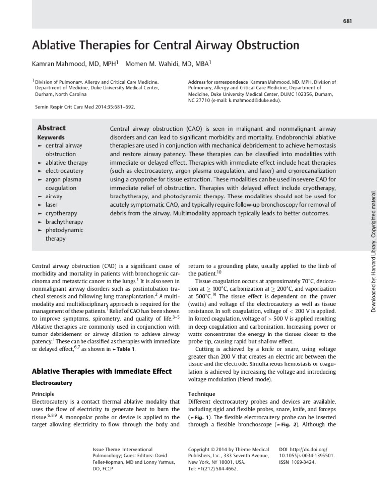 Ablative Therapies For Central Airway Obstruction | PDF | Medical ...