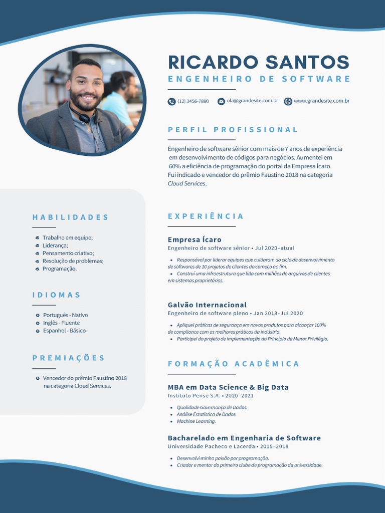 Currículo Simples Com Foto e Informações Branco e Cinza | PDF