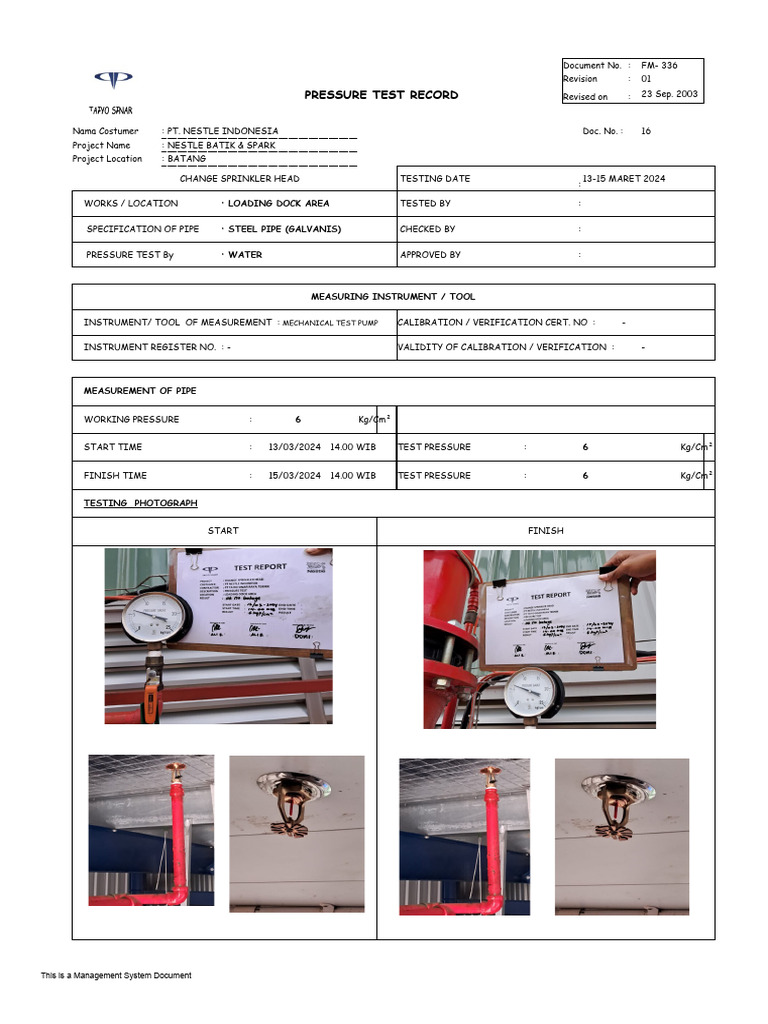 Data Test Pressure | PDF