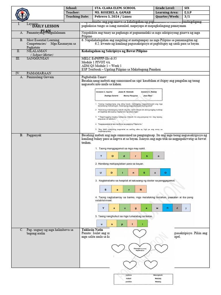 DLP Esp 6 Q3 W1 Day 2 | PDF