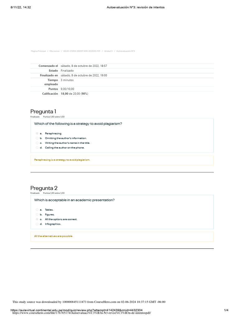 Autoevaluaci N N 3 Revisi N de Intentos PDF | PDF | Human Communication | Cognitive Science