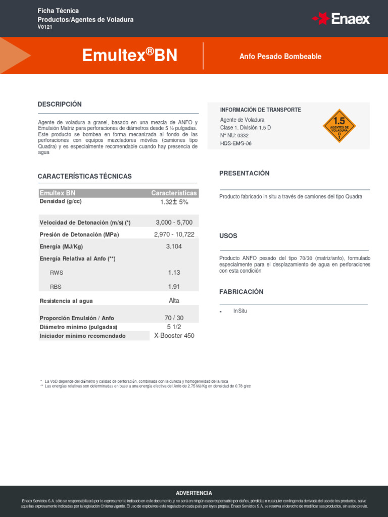 Enaex - FT Emultex | PDF | Materiales | Cantidades fisicas