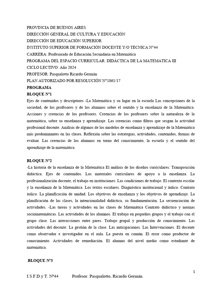 Programa DIDACTICA 3 MATE. | PDF | Enseñando | Evaluación
