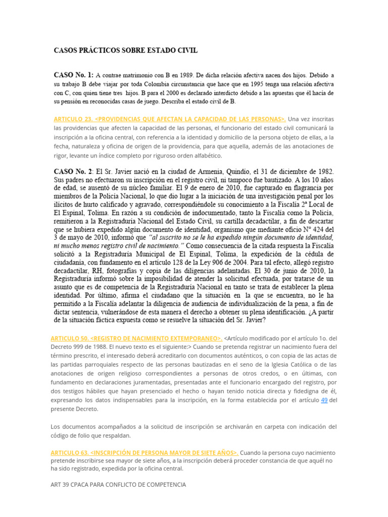 Casos Prácticos Estado Civil | PDF | Documento de identidad | Panamá