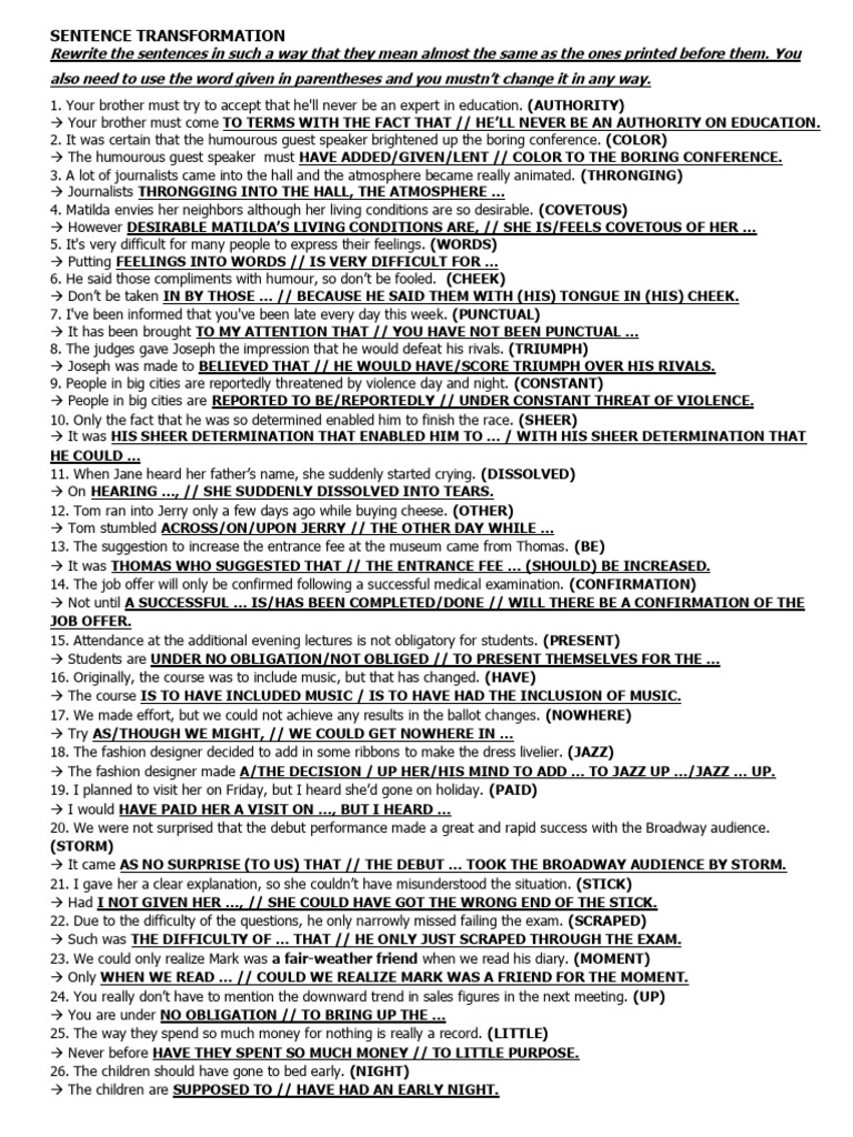 Word Forms - Key To 40 Sents | PDF