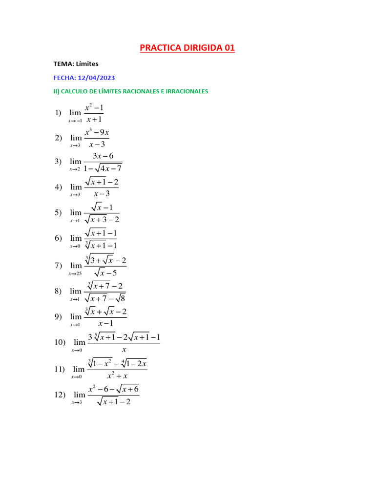Practica Dirigida 01 | PDF | Matemáticas