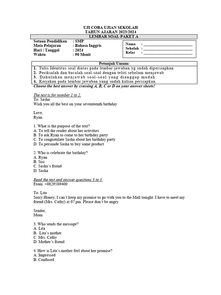Latihan 1 - Soal Usek Bing SMP | PDF | Orange (Fruit) | Camera