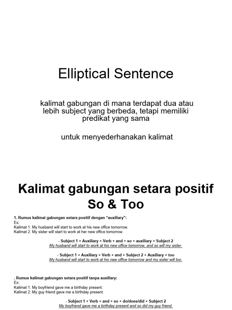 MATERI Elliptical Sentence | PDF | Languages | Foreign Language Studies