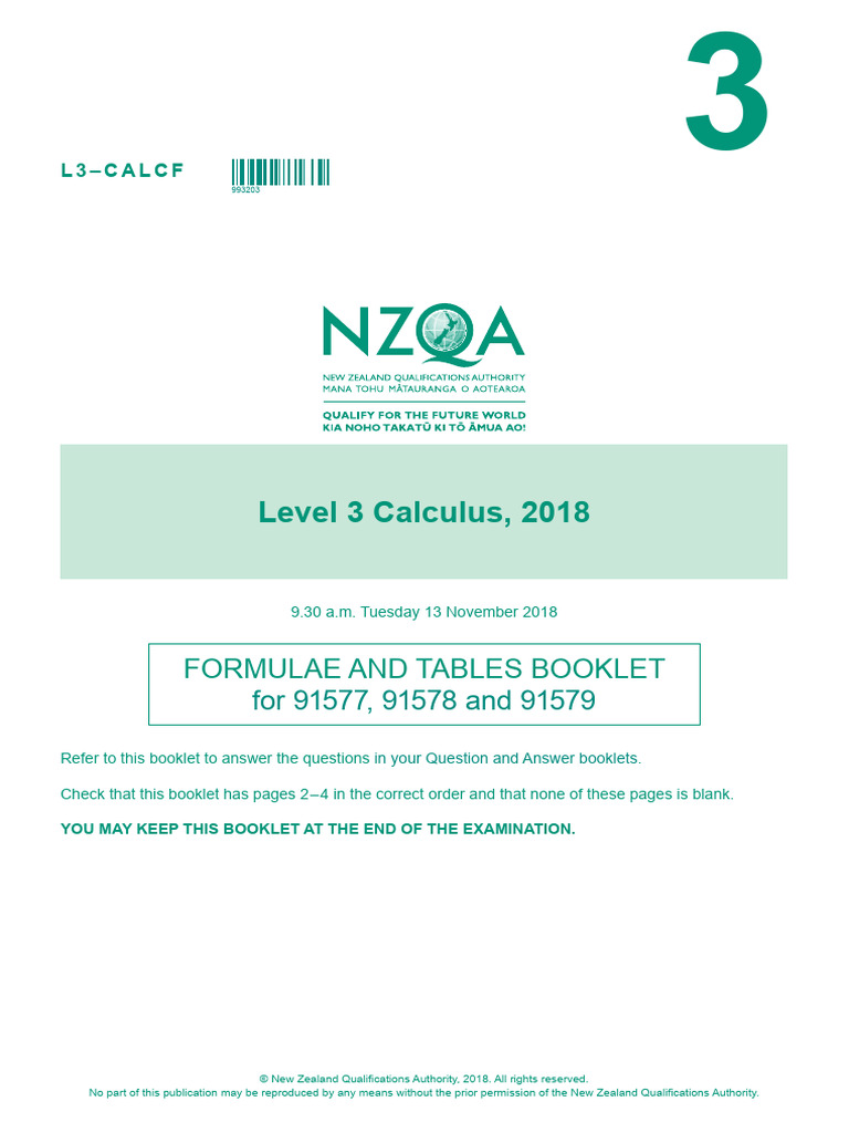 NCEA L3 Calculus FormulaeResource 2018 | PDF | Geometry | Euclidean ...