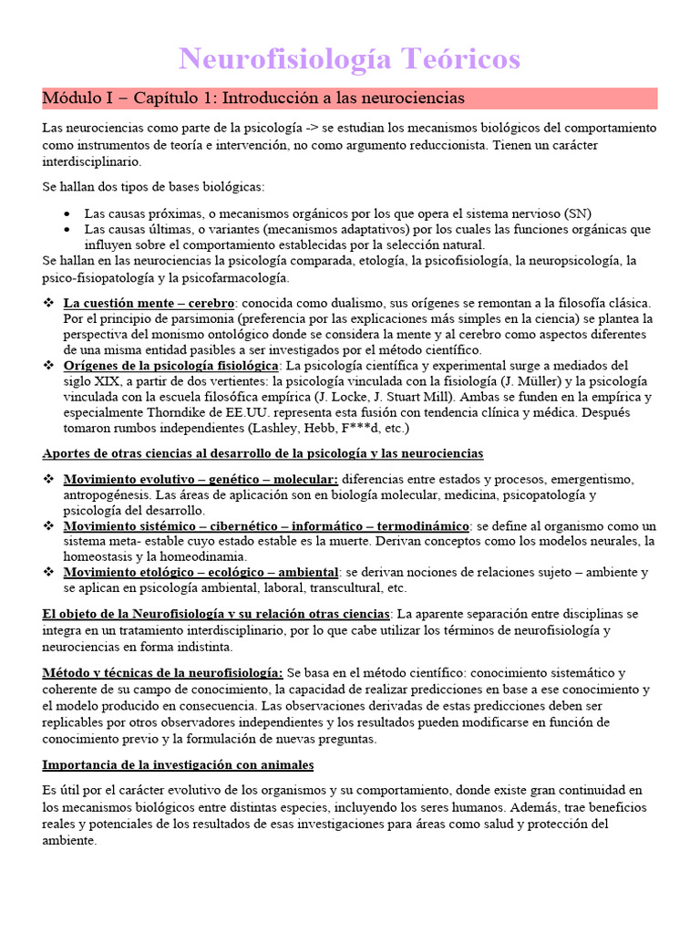 Neurofisiología Teóricos Resumen | PDF | Sistema nervioso | Percepción visual