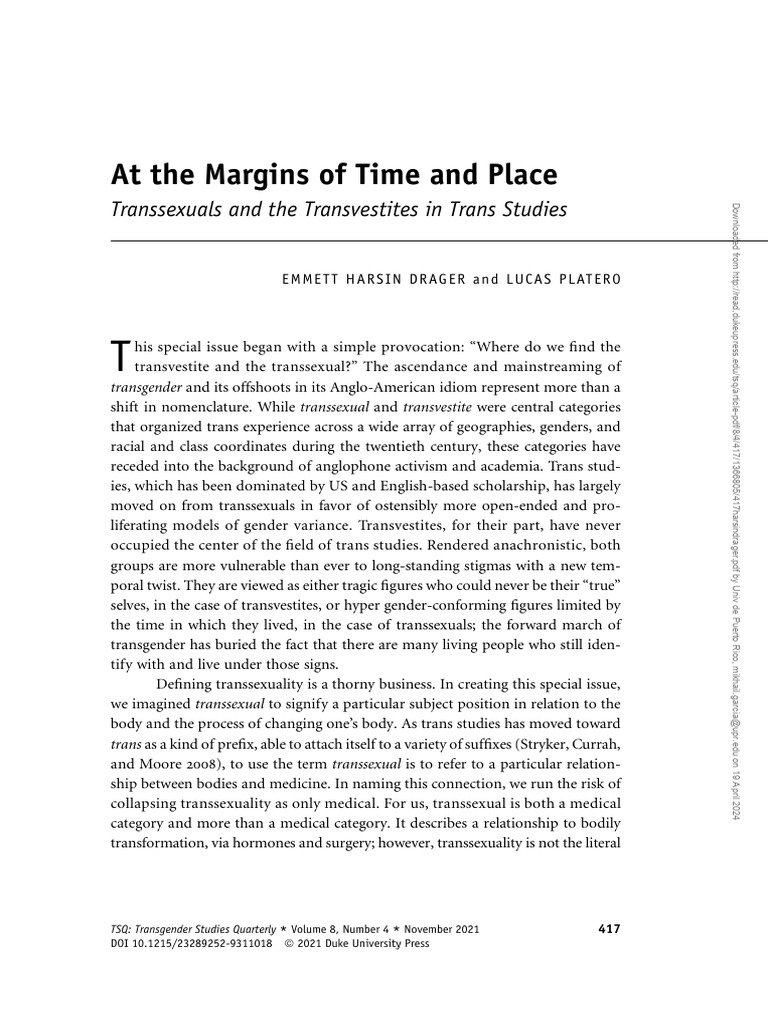 At The Margins of Time and Place - Transsexuals and The Transvestites ...