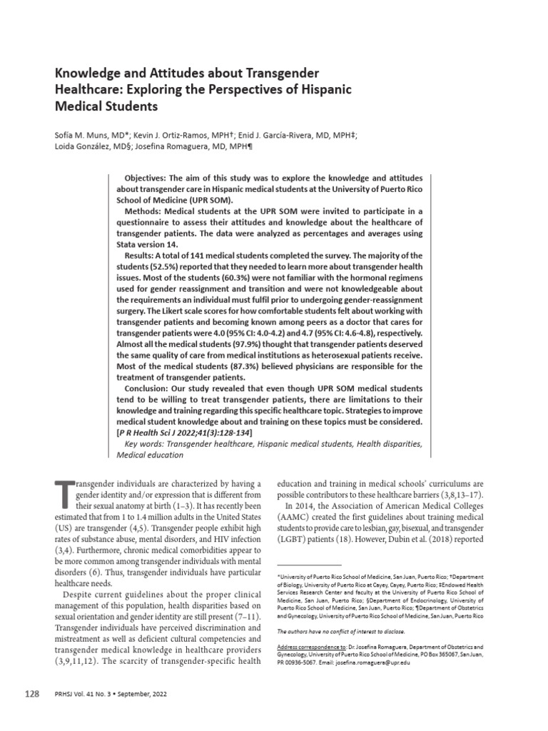 Knowledge and Attitudes About Transgender Healthcare: Exploring The Perspectives of Hispanic ...