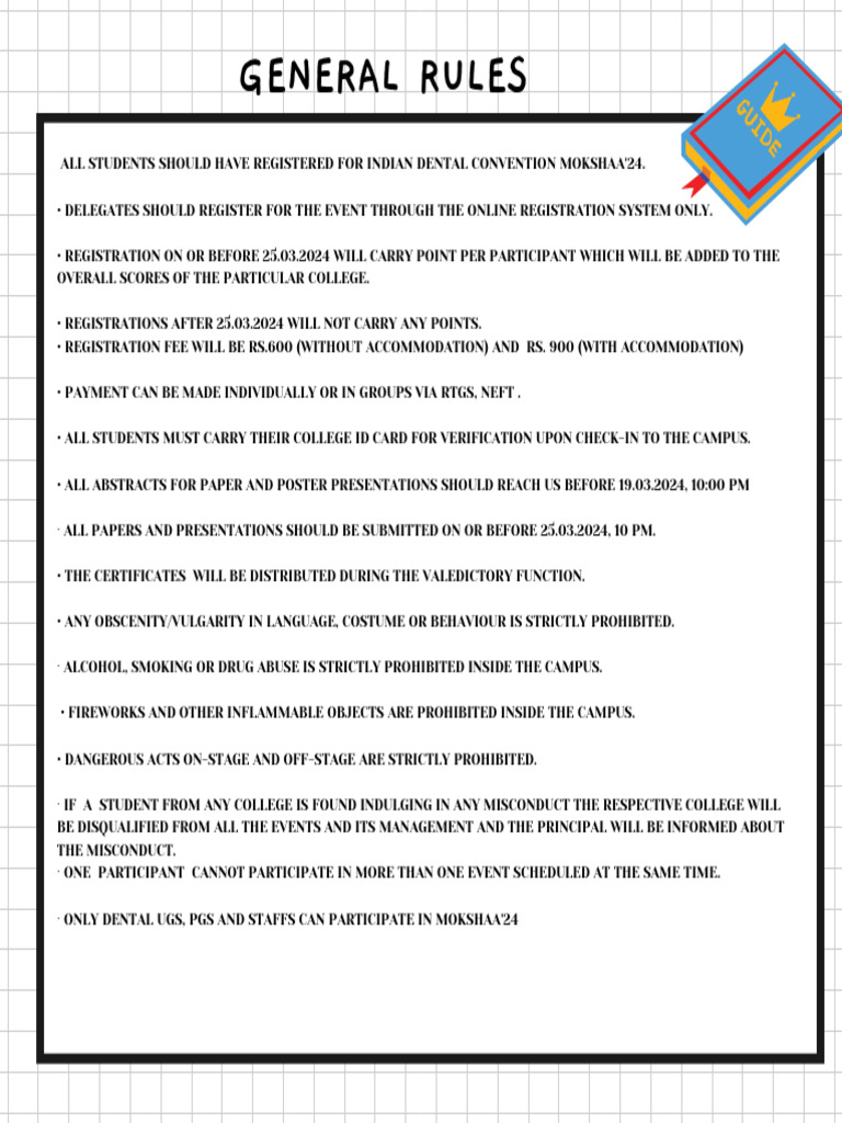 Mokshaa'24 Dental Convention Rules | PDF | Career & Growth | Business