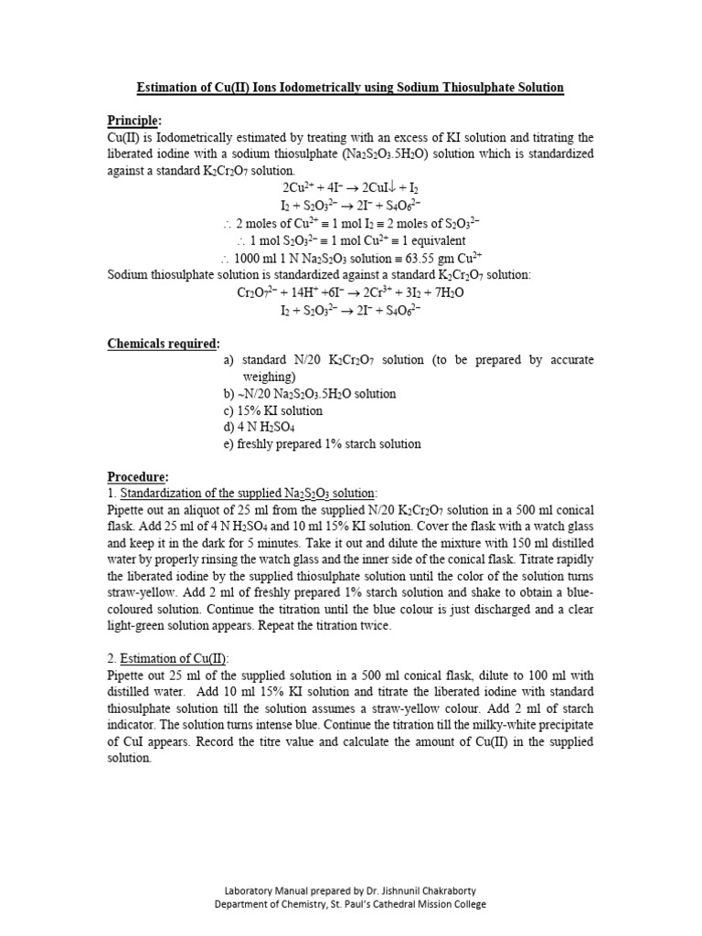 Estimation of CuII by Iodimetry | PDF | Titration | Chemistry