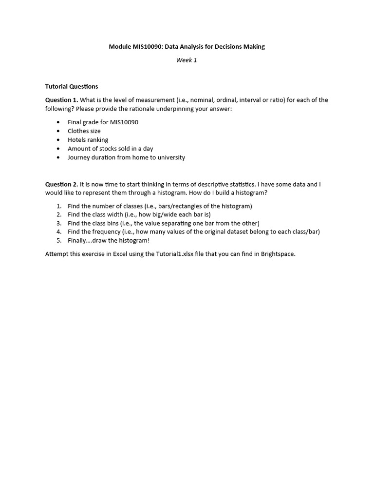 Data Analysis Tutorial: Measurement Levels & Histograms | PDF | Science ...