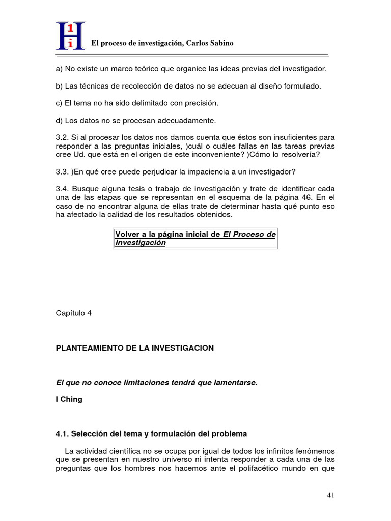 Sabino - Cap. 4 - Planteamiento de La Investigación - 41-51 | PDF ...