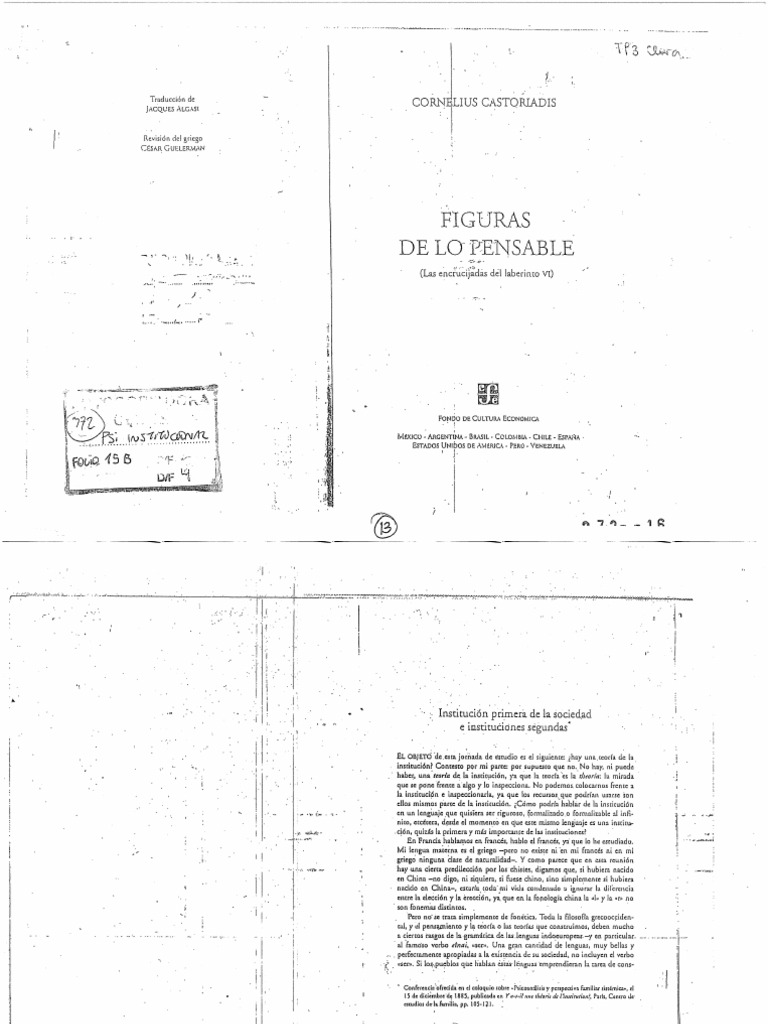 15b. CASTORIADIS. Caps. Institución Primera de La Sociedad e ...