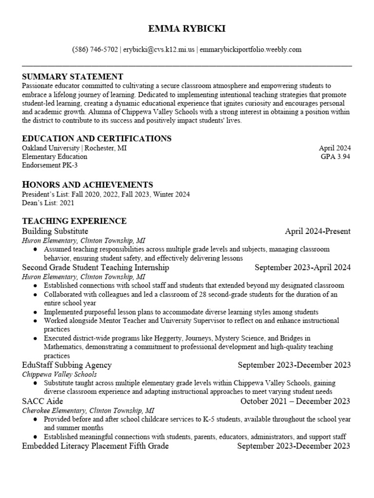 Emma Rybicki Resume | PDF | Learning | Learning Methods