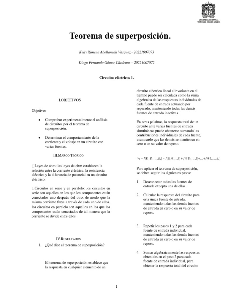 Informe 6teorema de Superposición - 1 | PDF | Red eléctrica | Electrónica
