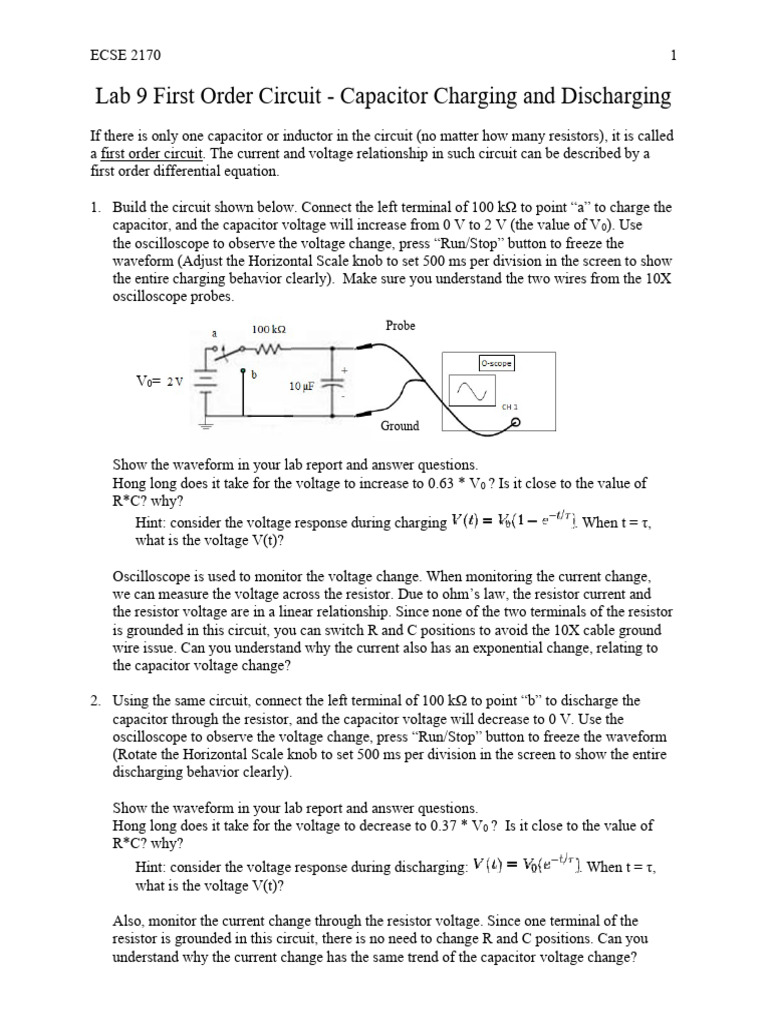 Lab#9 First Order Circuit - Capacitor Charging and Discharging | PDF | Electrical Network ...