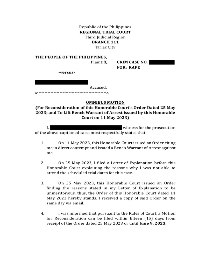 Omnibus Motion | PDF | Patient | Contempt Of Court