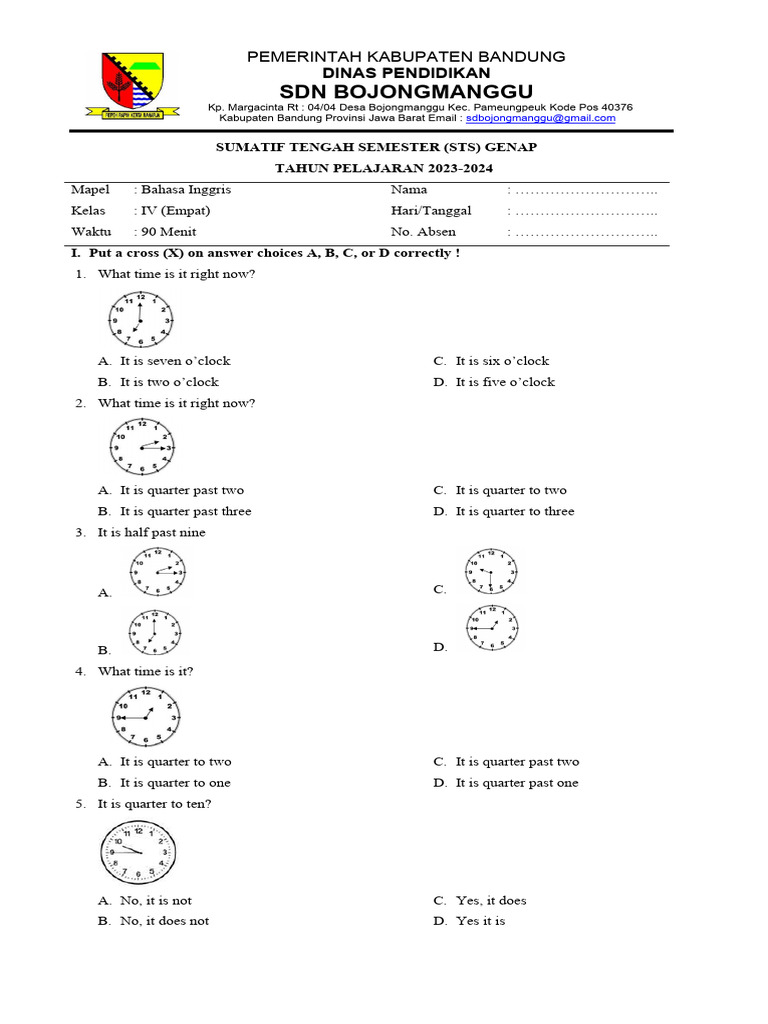 Soal STS Bahasa Inggris Kelas 4 Semester 2 2023-2024 | PDF