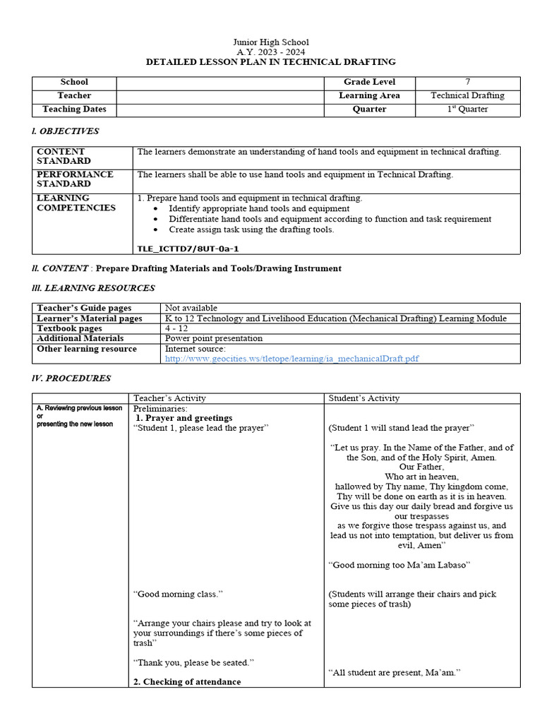 Junior High Technical Drafting Lesson Plan | PDF | Technical Drawing ...