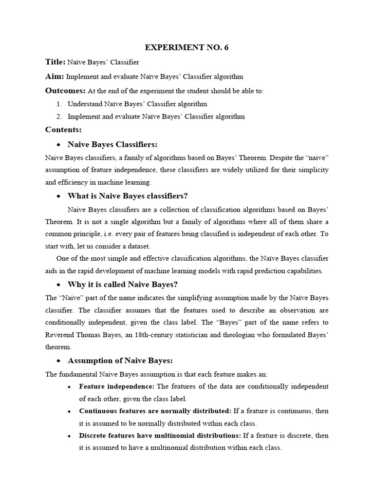 Experiment No 6 | PDF | Statistical Classification | Applied Mathematics