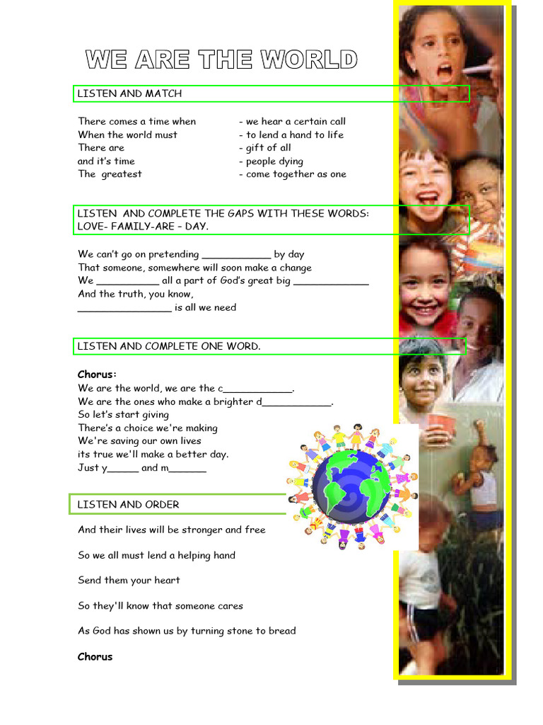 We Are the World Worksheet Activities | PDF