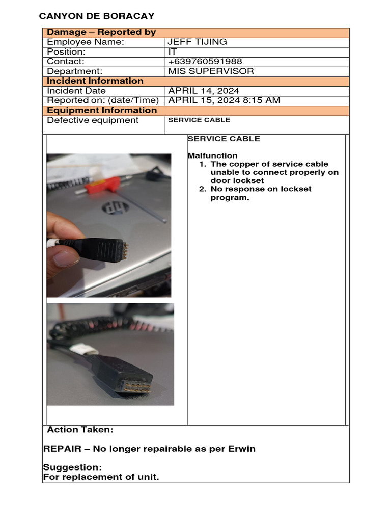 Service Cable Report | PDF