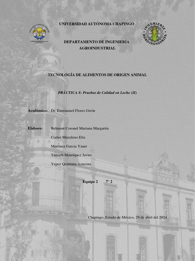 Práctica 8 Calidad de Leche | PDF | Peróxido de hidrógeno | Leche