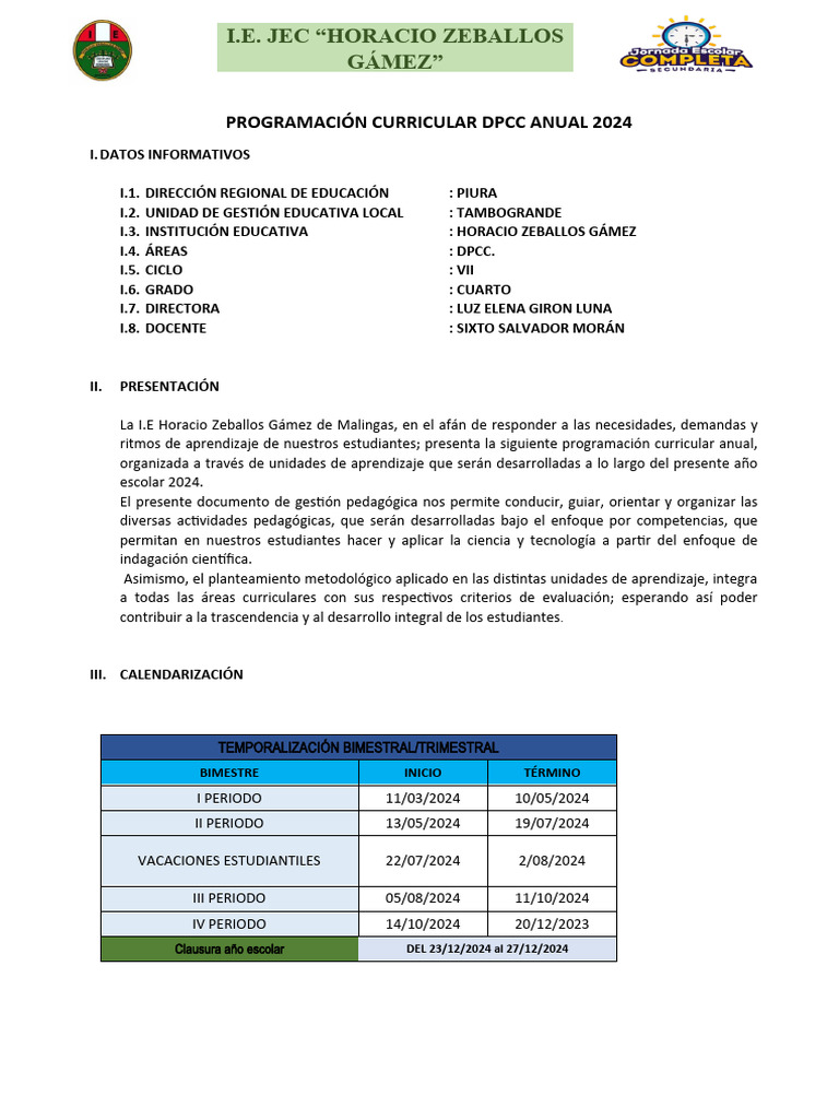 Programación Curricular DPCC 2024 | PDF | Las emociones | Violencia