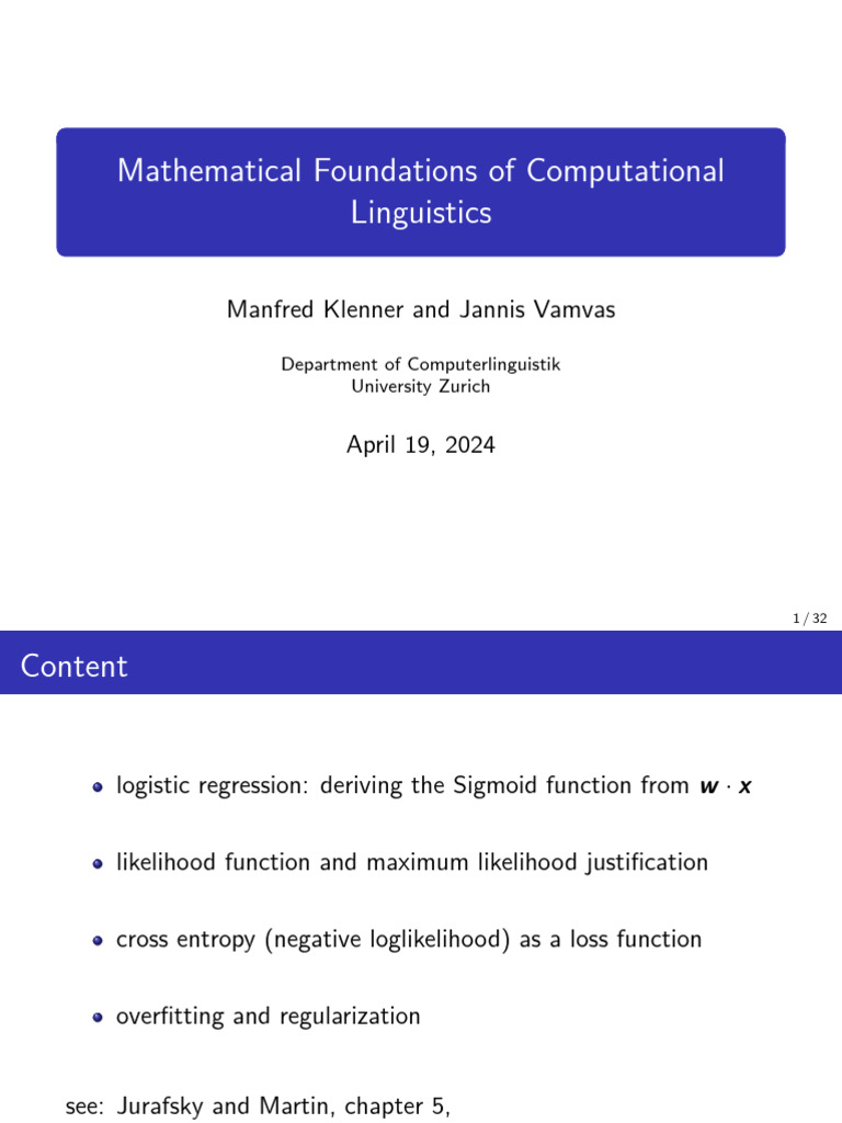 Mathematical Foundations of Computational Linguistics: Manfred Klenner ...