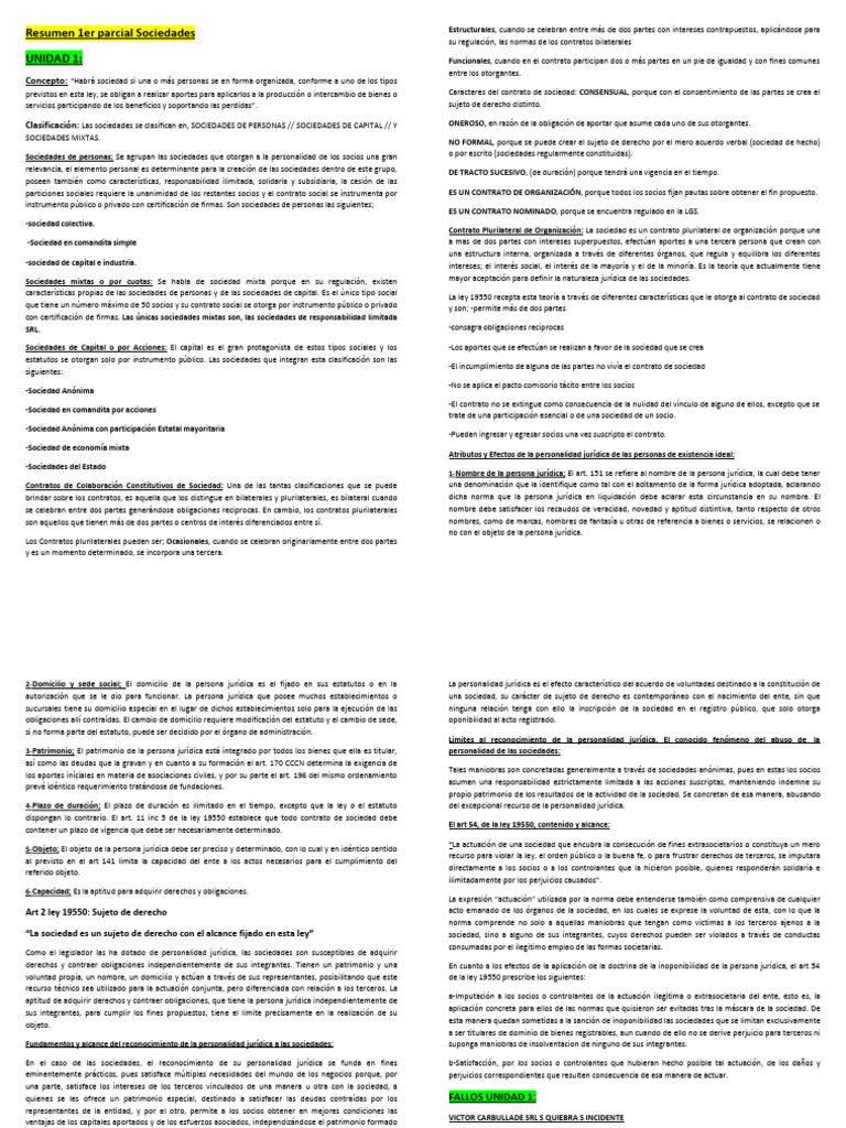 Resumen Sociedades 1era Parte | PDF | Bienes (Ley) | Sociedad de responsabilidad limitada