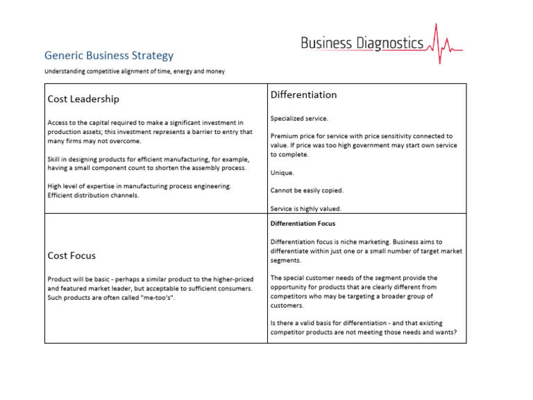 Generic Business Strategy | PDF | Strategic Management | Economics