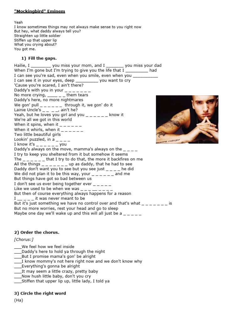 Mockingbird-By-Eminem-Activities-With-Music-Song Worksheet | PDF