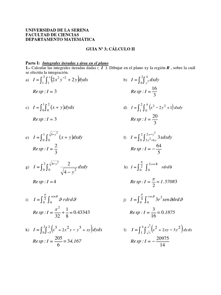 Guia Integral Doble | PDF | Integral | Conceptos matemáticos