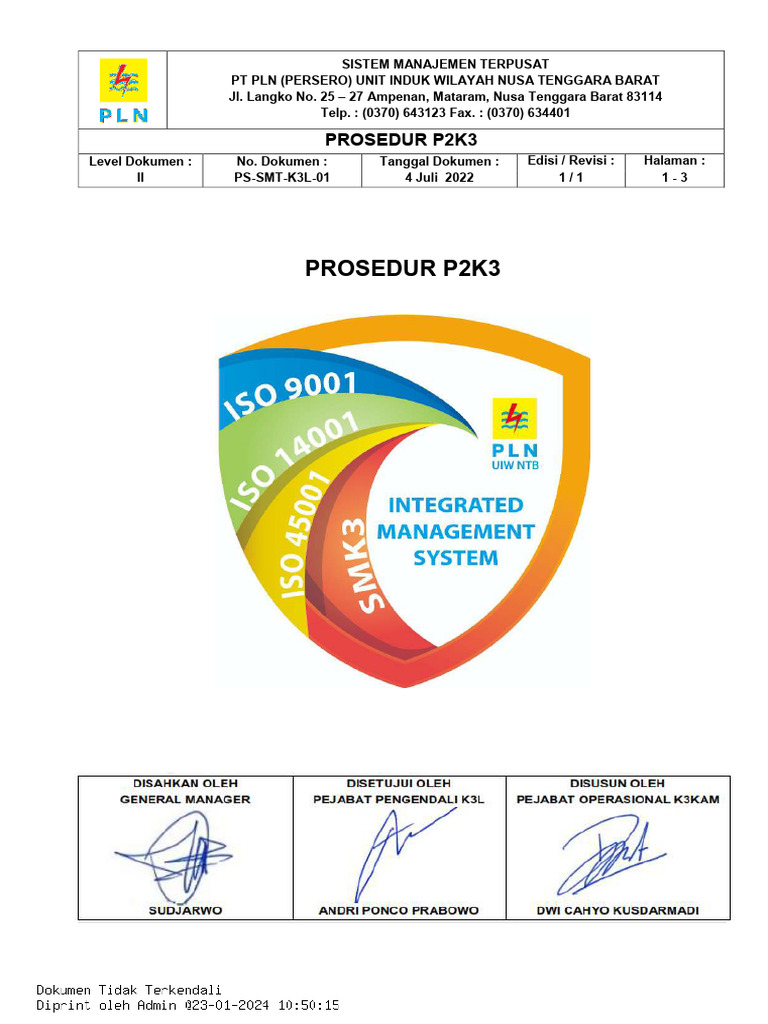 PS-SMT-K3L-01 - PROSEDUR P2K3 - NEW - REV - 1 - Admin | PDF | Teknologi & Rekayasa