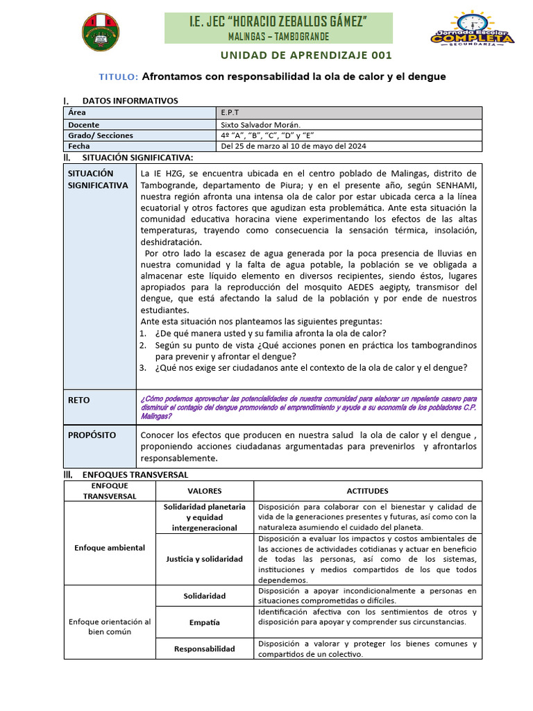 U 01 - Ept 3° Secundaria | PDF | Iniciativa empresarial | Aprendizaje
