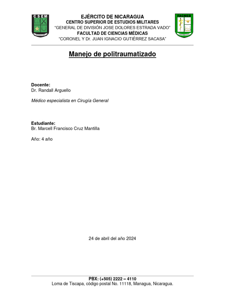 Mapa Mental Del Manejo Politraumatizado. Marcell Cruz | PDF Mapa Mental Del Manejo Politraumatizado. Marcell Cruz | PDF