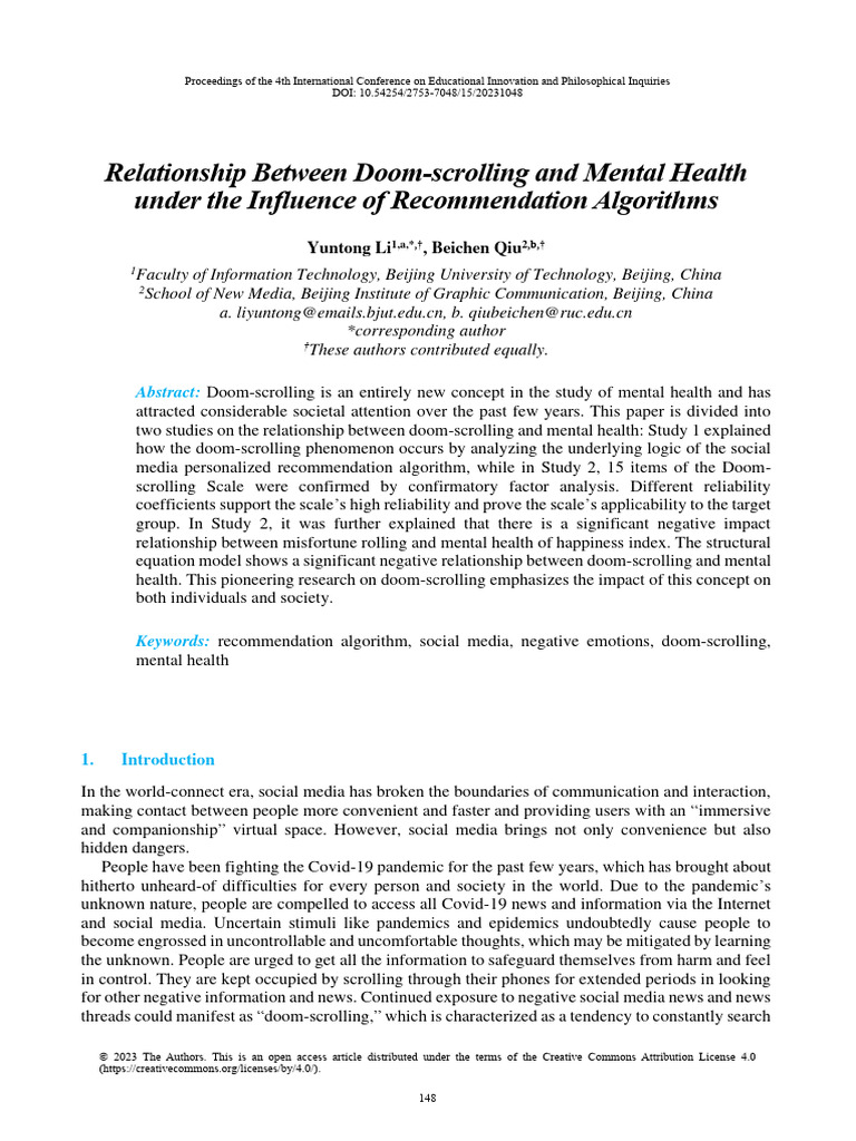 Relationship Between Doom-Scrolling and Mental Health | Download Free ...