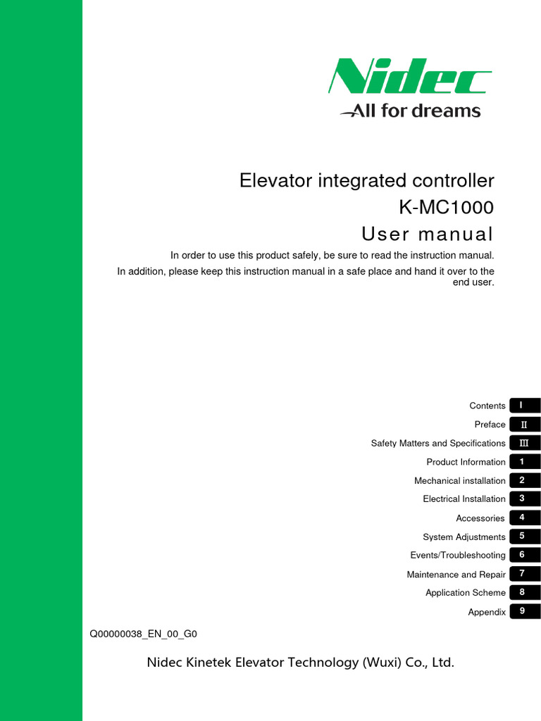 K-MC1000 User Manual-Q00000037 - EN - 00 - G0 - 20220318 | PDF | Elevator | Electrical Wiring