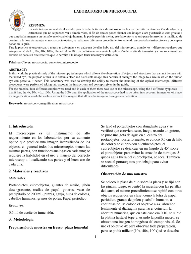 Informe de Micros | PDF | Ligero | Microscopio