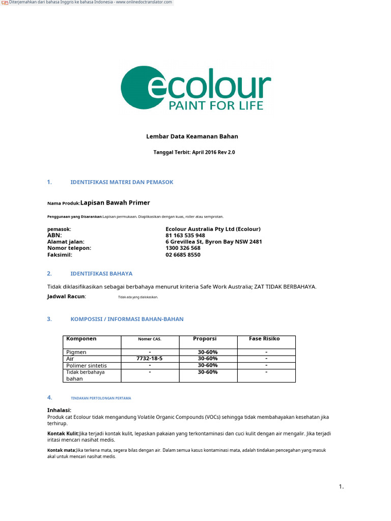 MSDS-1 01-Primer-Undercoat en Id | PDF