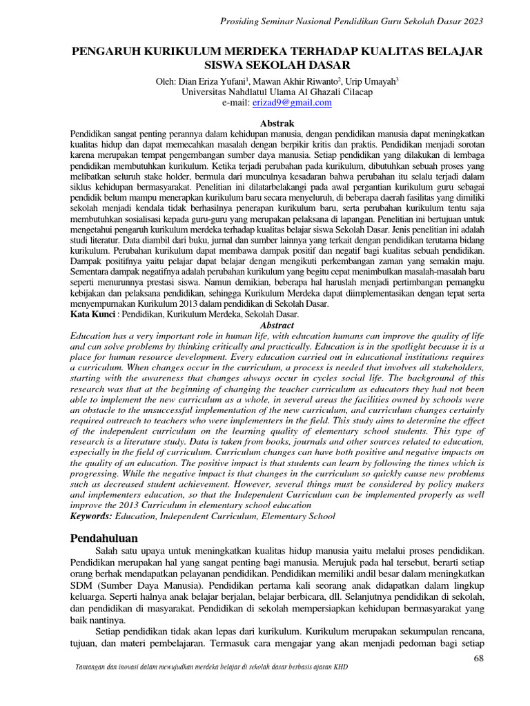 Pengaruh Kurikulum Merdeka Terhadap Kualitas Belajar Siswa Sekolah Dasar | PDF | Karier ...