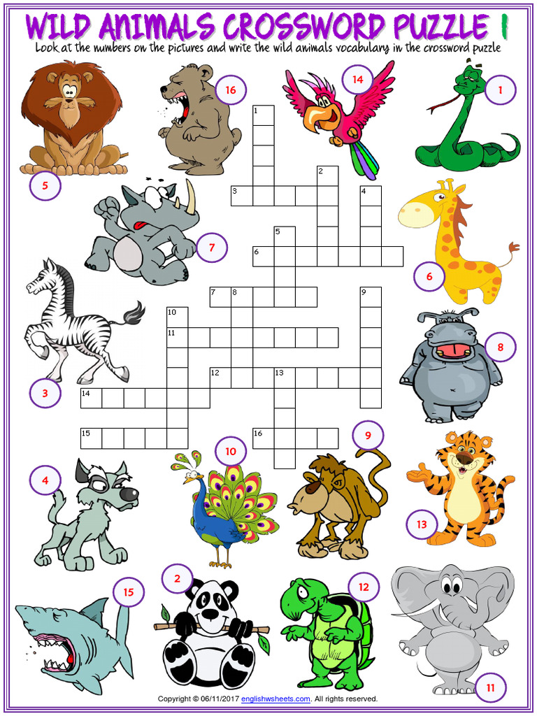 Animals Vocabulary Esl Crossword Puzzle Worksheets For Kids | PDF | Zoology