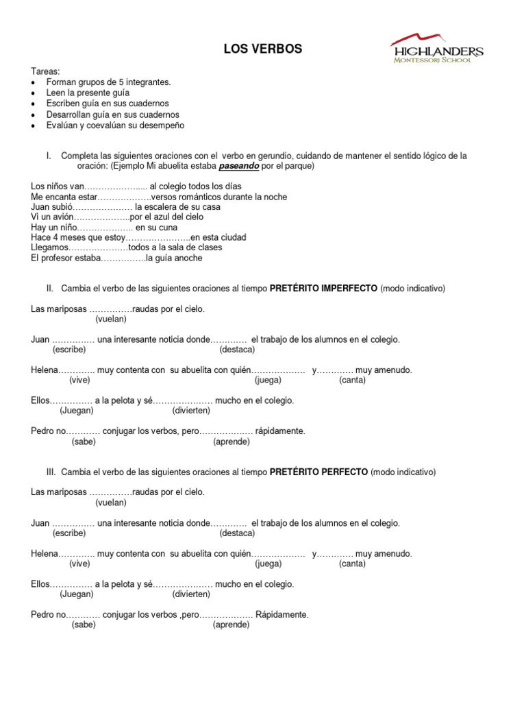 Guia de Trabajo Los Verbos | PDF | Verbo | Morfología