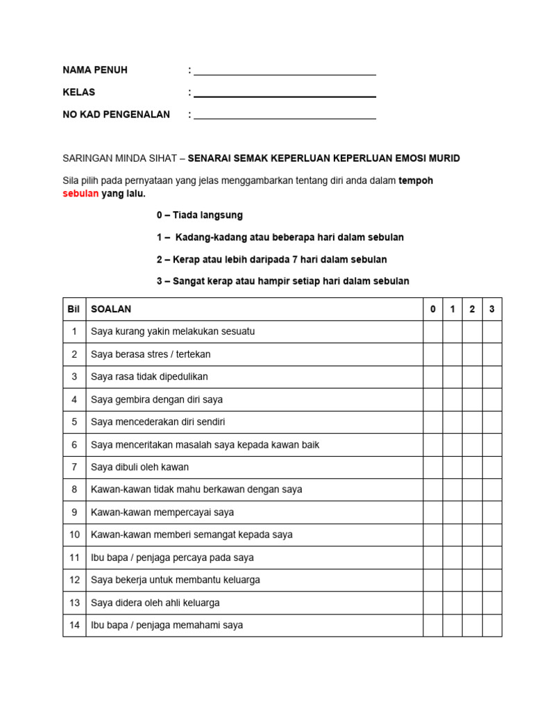 Saringan Minda Sihat 2024 | PDF