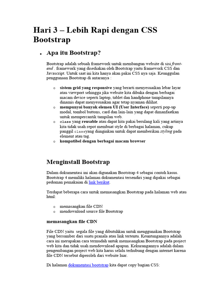 Panduan Instalasi Bootstrap 4 CSS | PDF | Komputer